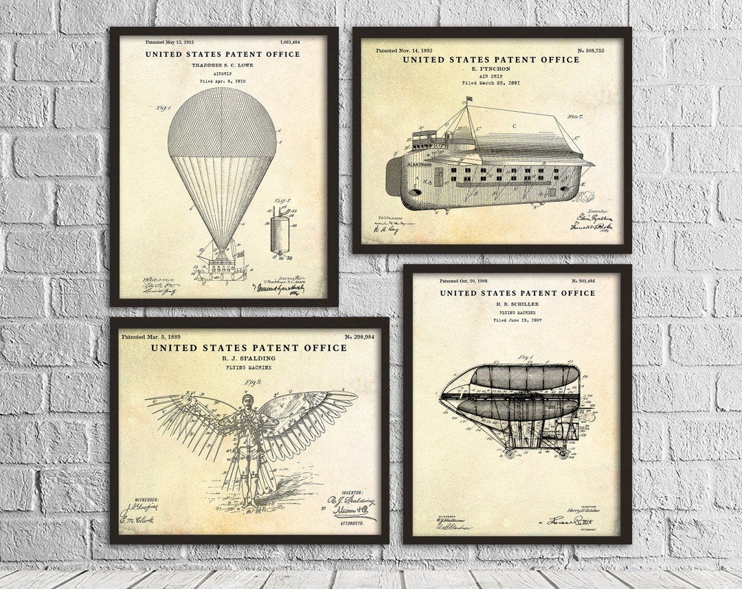 Airship, Flying Machine, Steampunk Wall Art, Dirigible Patent Posters ...