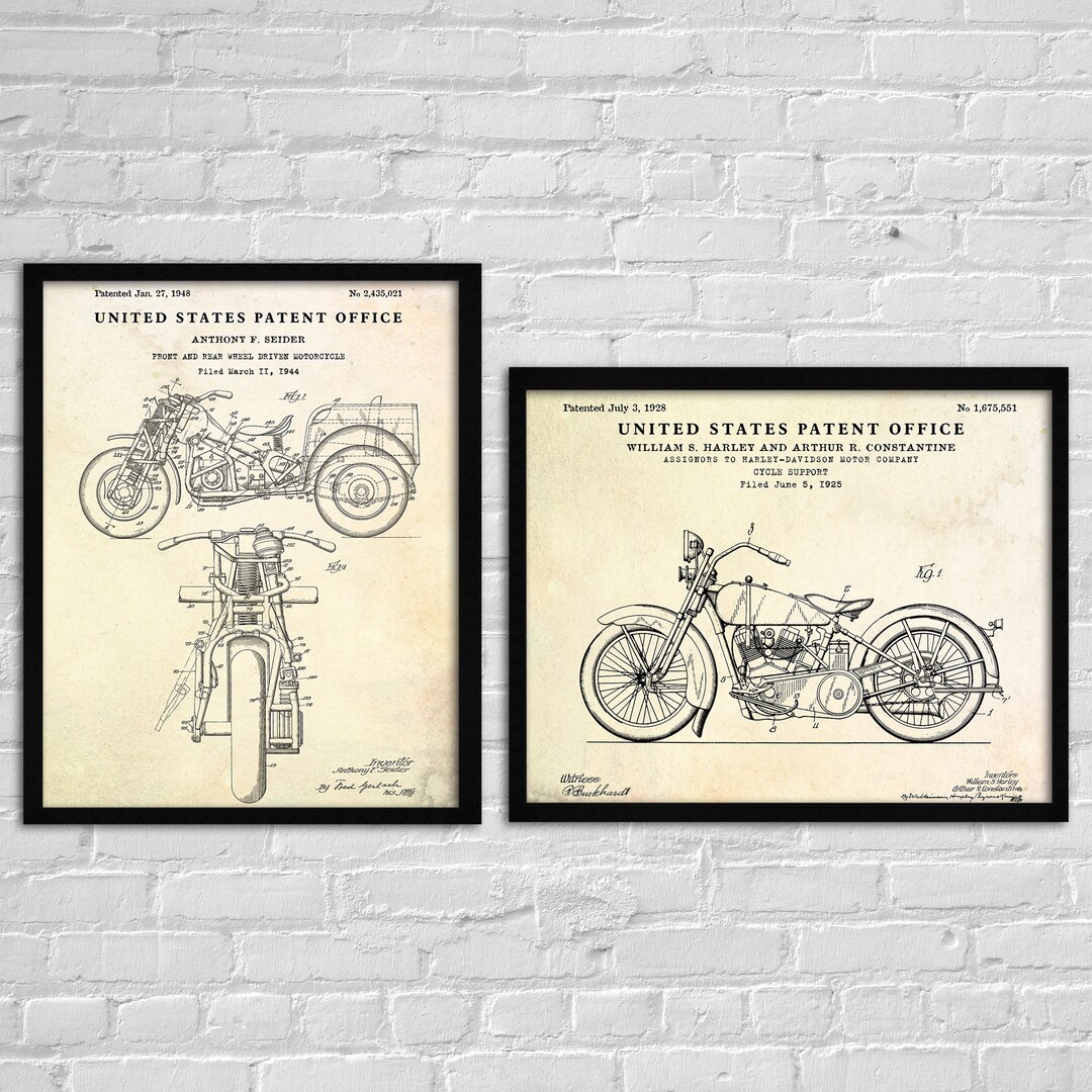 Motorcycle Vintage Patent Wall Art, Motorbike Inventions Blueprint ...
