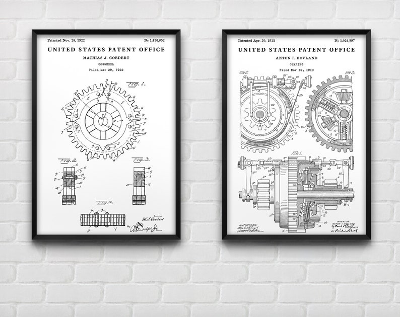 Gear Wall Art: Cogwheel & Gearing Patent Posters, Gears Blueprint ...