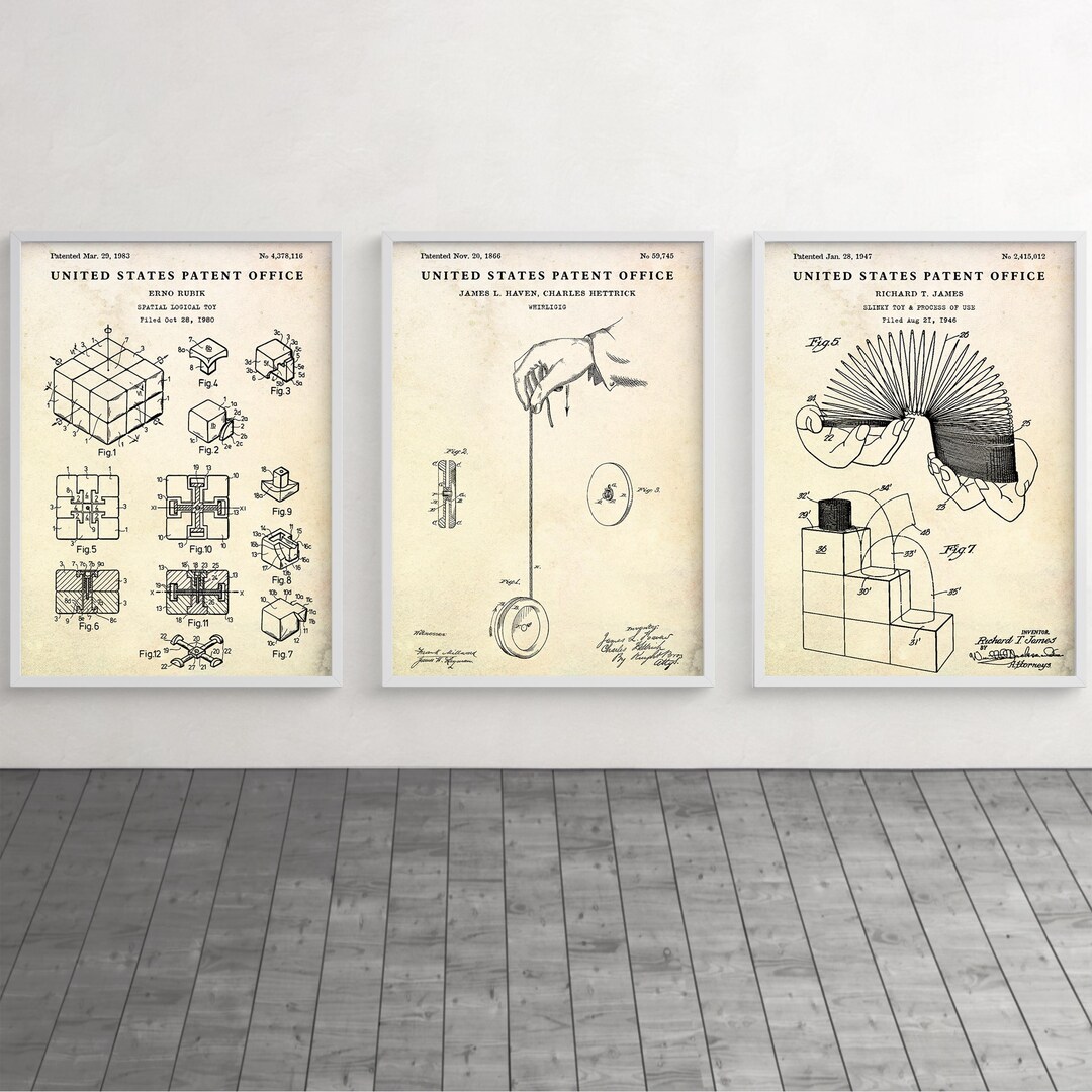 Iconic Toys Patent Wall Art: Rubik’s Cube, Yo-yo, Slinky Inventions ...