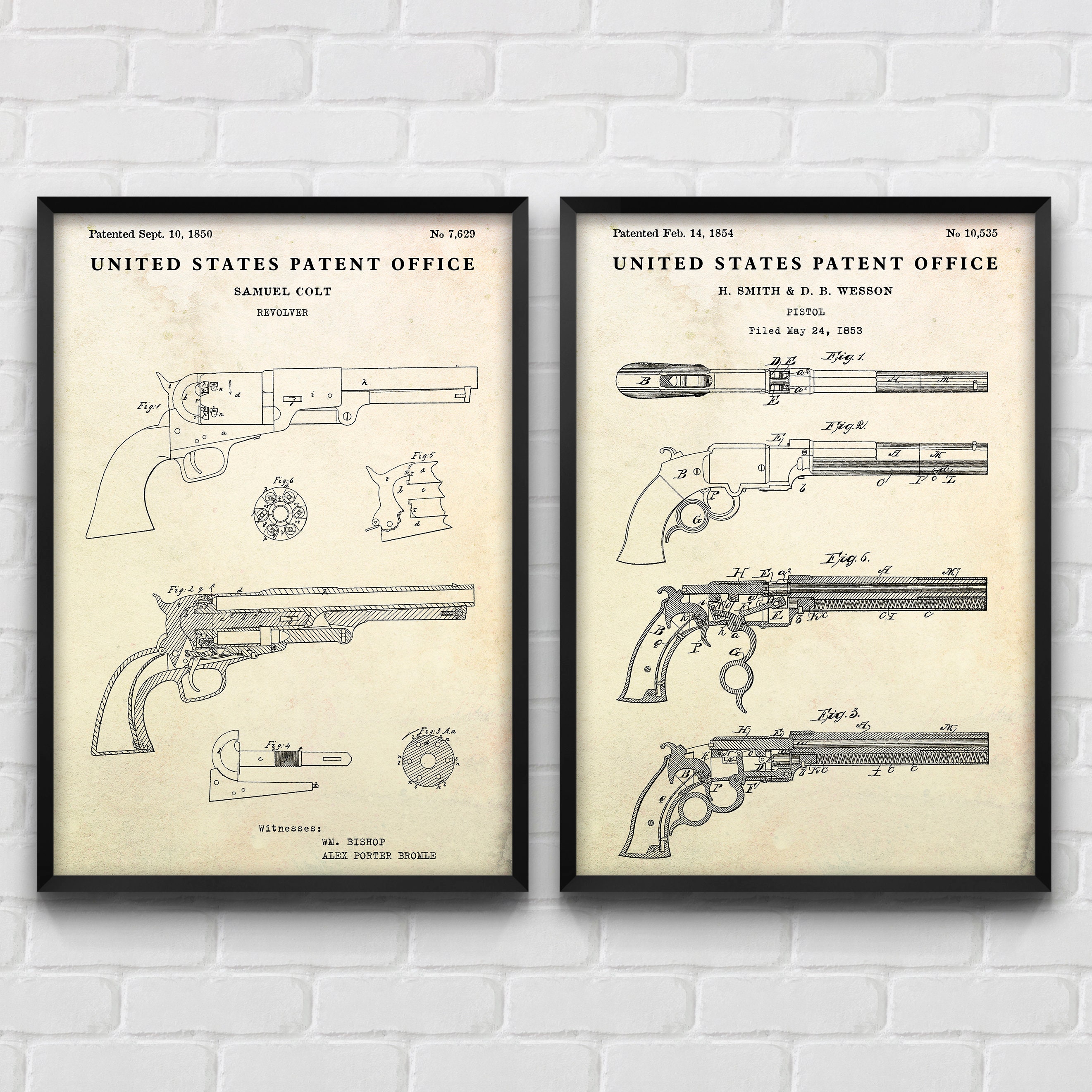 Revolver & Saloon Pistol Patent Wall Art, Gun Inventions, Firearm ...