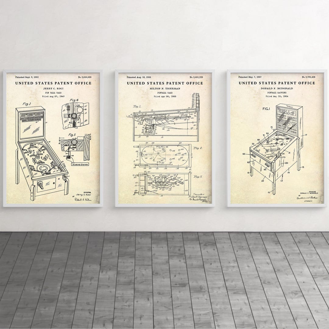 Pinball Machine Patent Wall Art, Arcade Games Inventions Blueprint ...