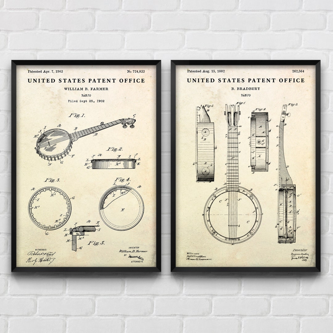 Banjo Patent Posters, Bluegrass & Country Music Wall Art, Wild West ...