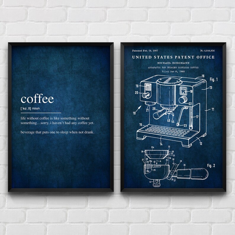 Coffee Definition & Espresso Machine Patent Wall Art, Coffee Bar ...