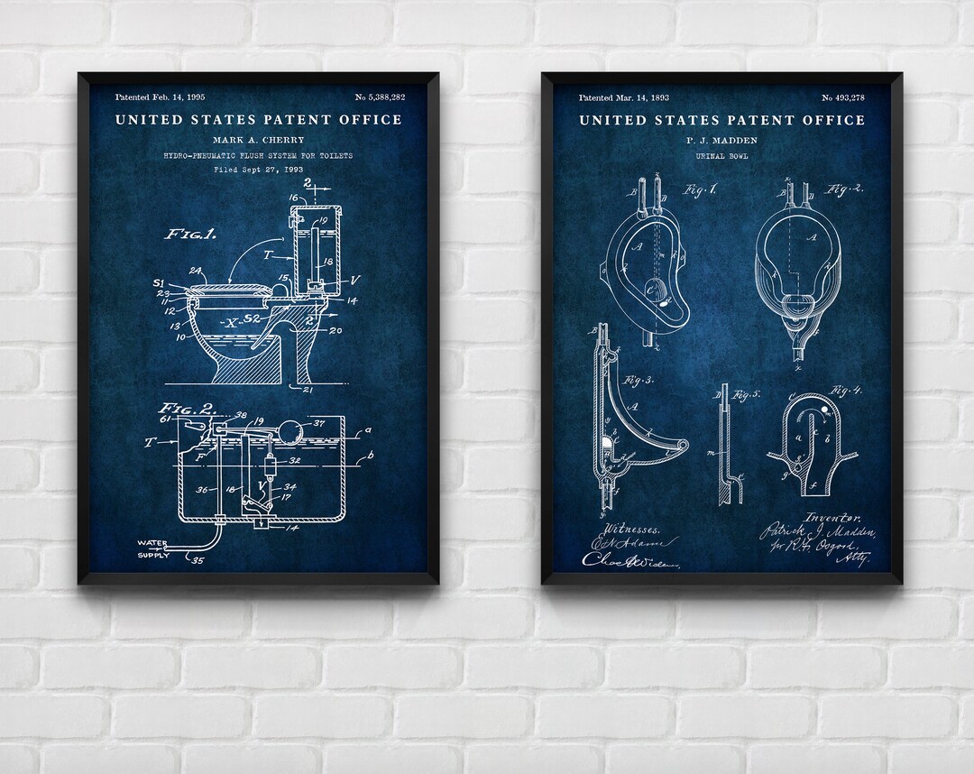 Bathroom Decor: Toilet Flush & Urinal Patent Wall Art, Plumbing ...