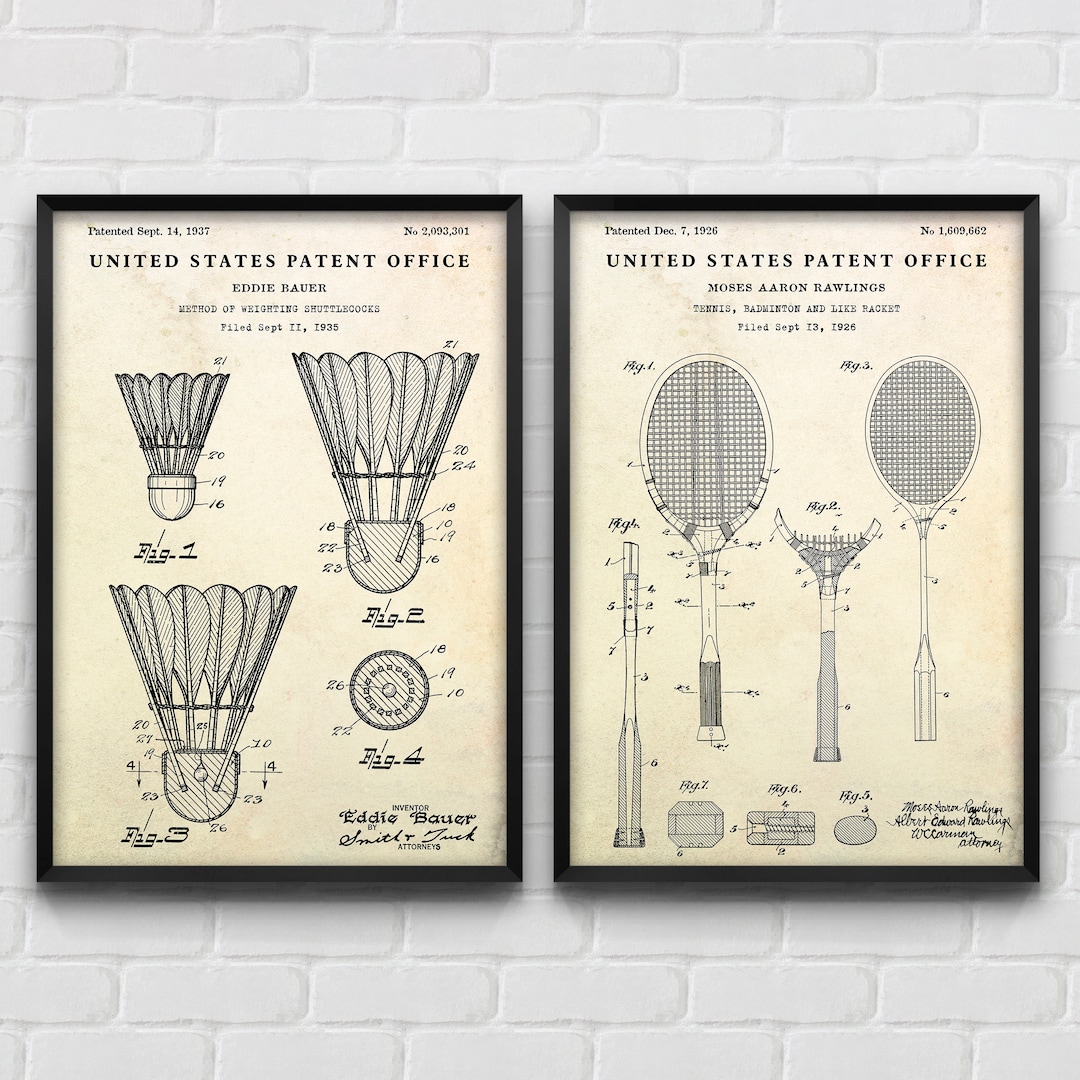 Badminton Wall Art: Shuttlecock & Badminton Racket Patent Art Prints ...