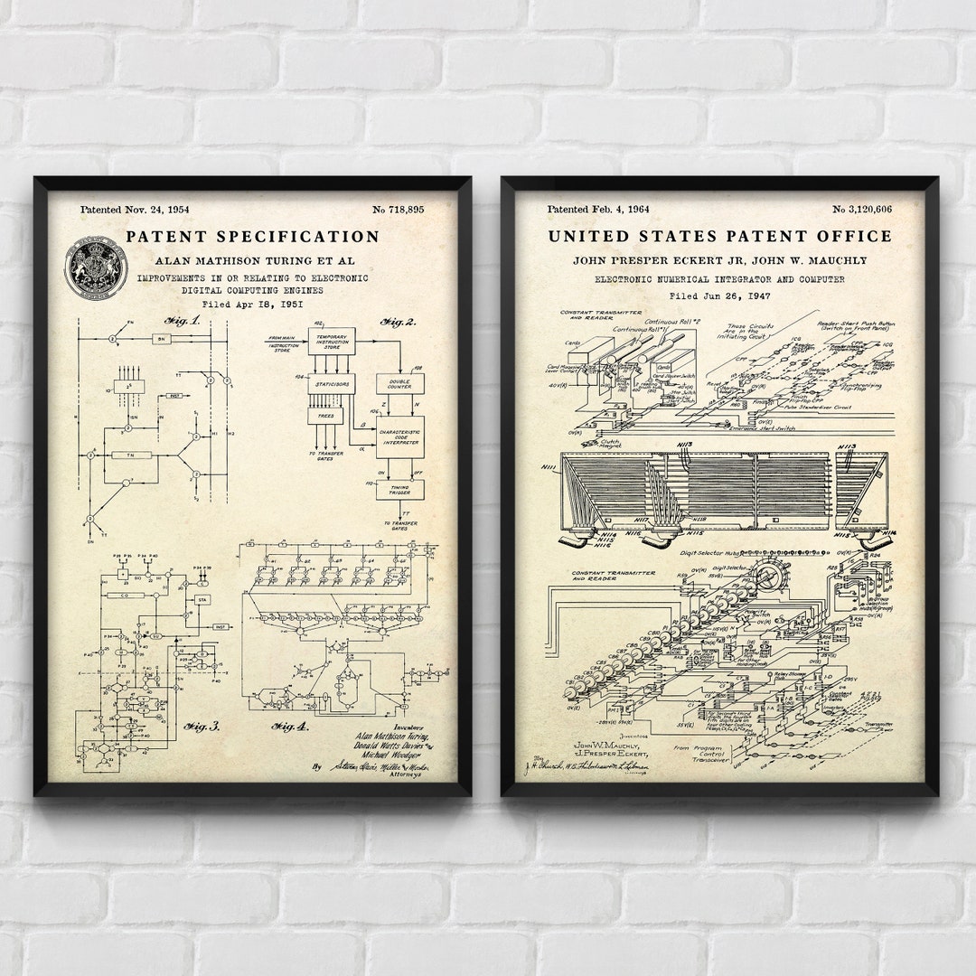 Geek Wall Art: First Computer Inventions, ACE & ENIAC Mainframe Patent ...