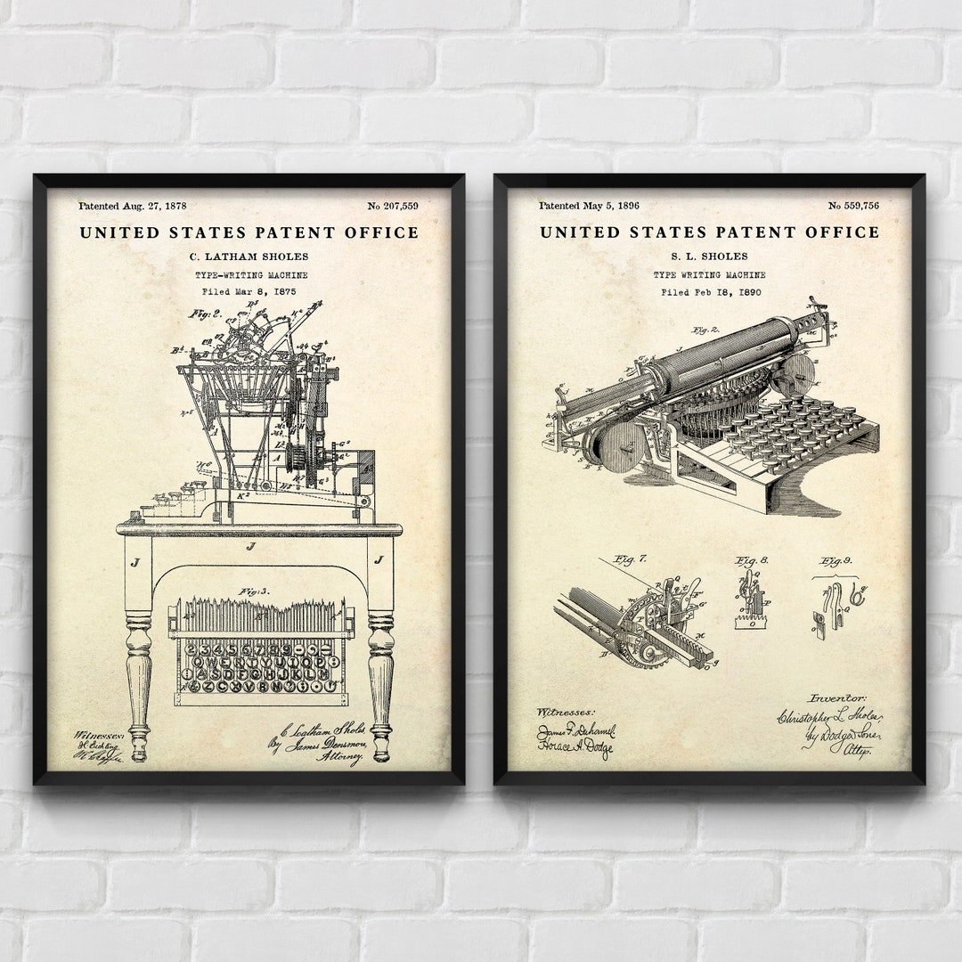 Typewriter Antique Patent Wall Art, Qwerty Invention Blueprint Poster ...