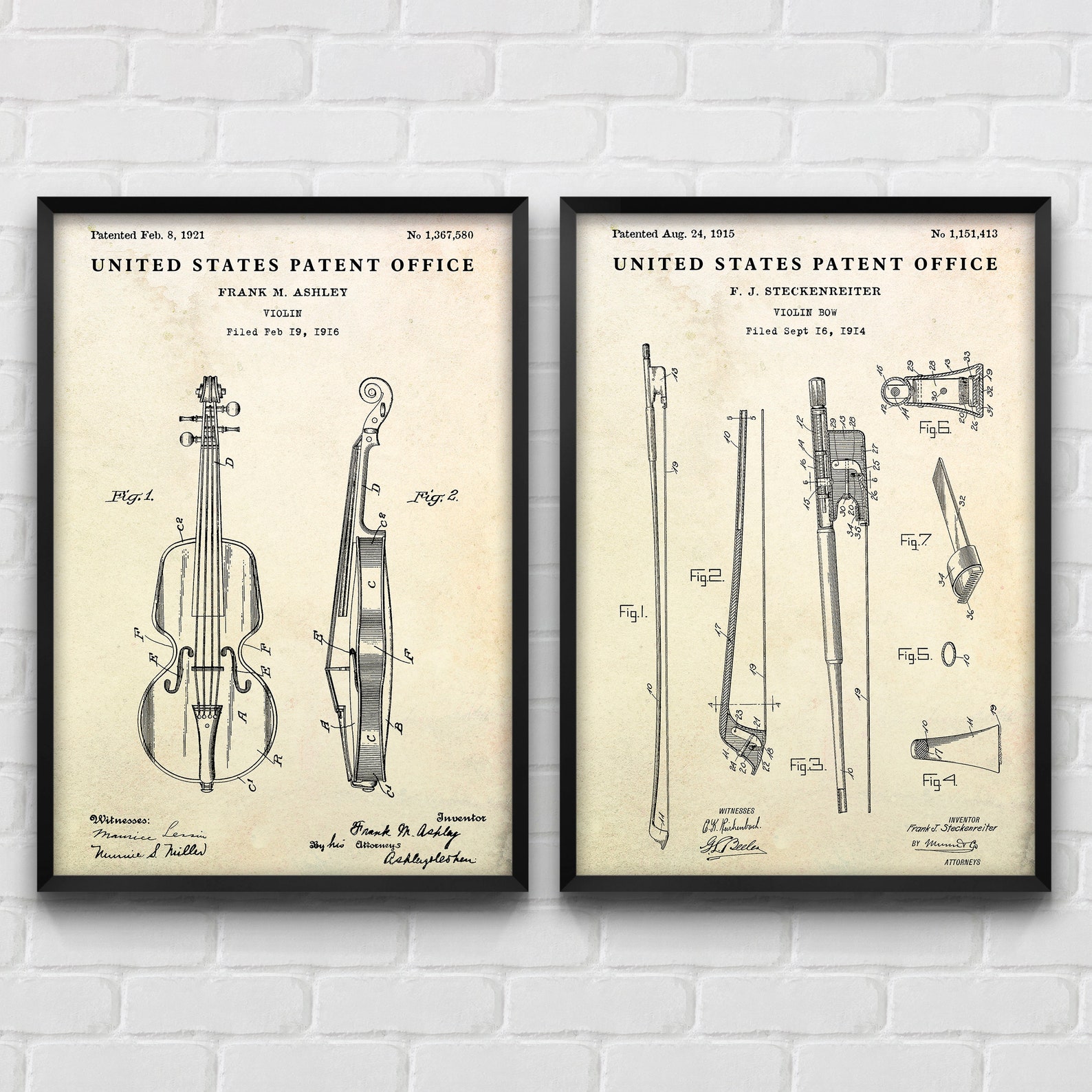 Violin Wall Art: Fiddle & Violin Bow Patent Posters, Violinist Gift ...