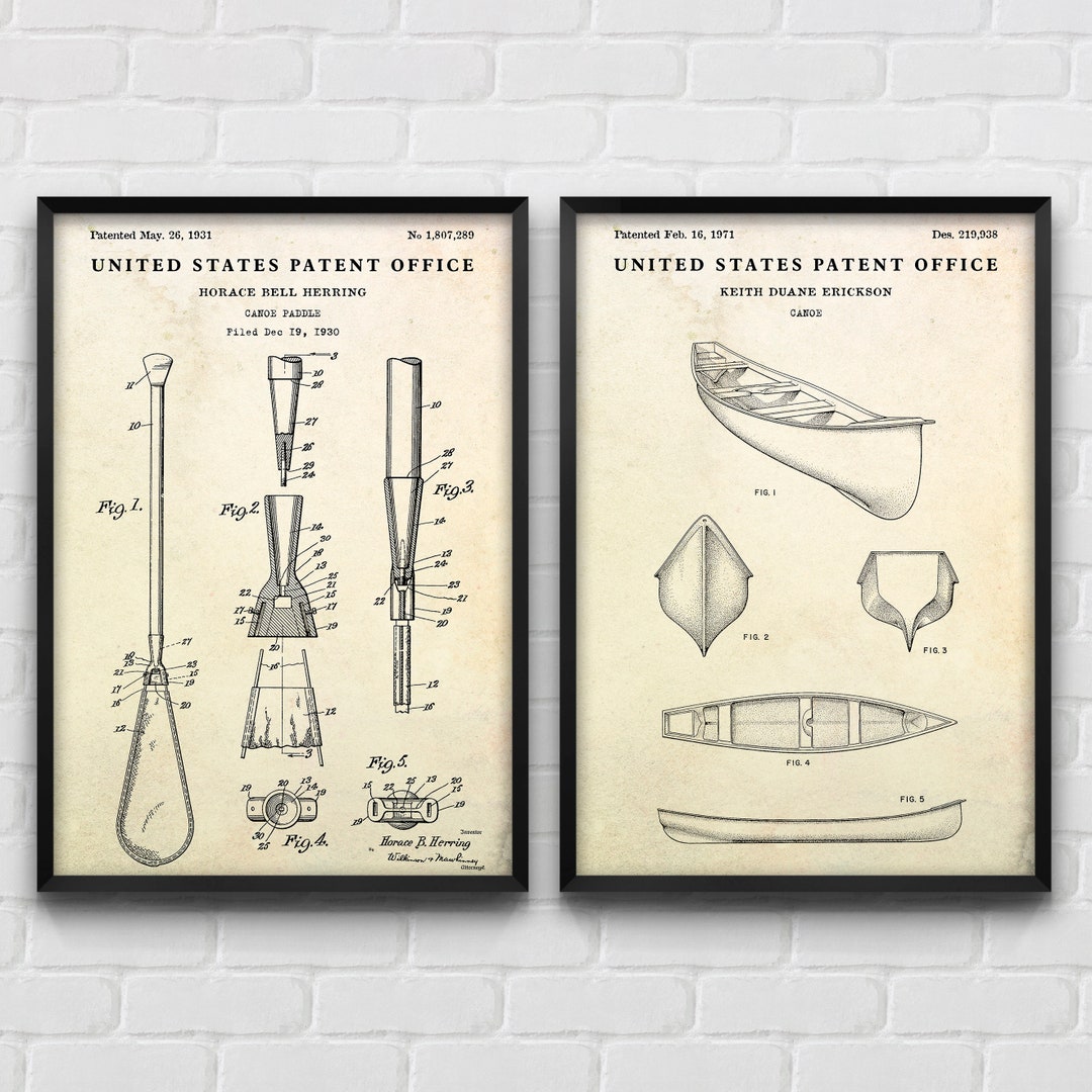 Canoe & Paddle Patent Wall Art, Rowing Boat Inventions Poster, Boating ...
