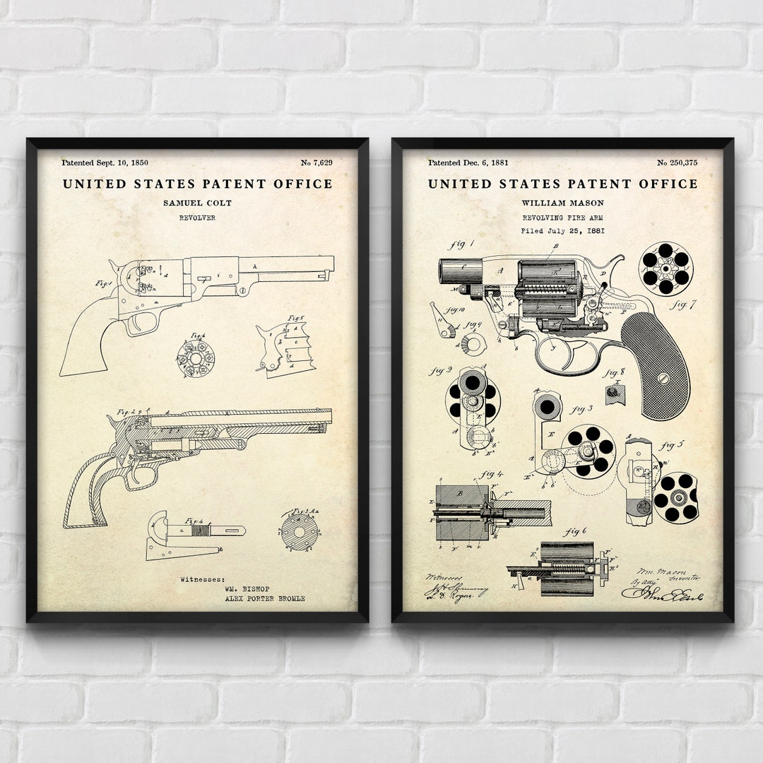 Revolver Evolution Patent Wall Art, Gun Inventions, Firearm Blueprint ...
