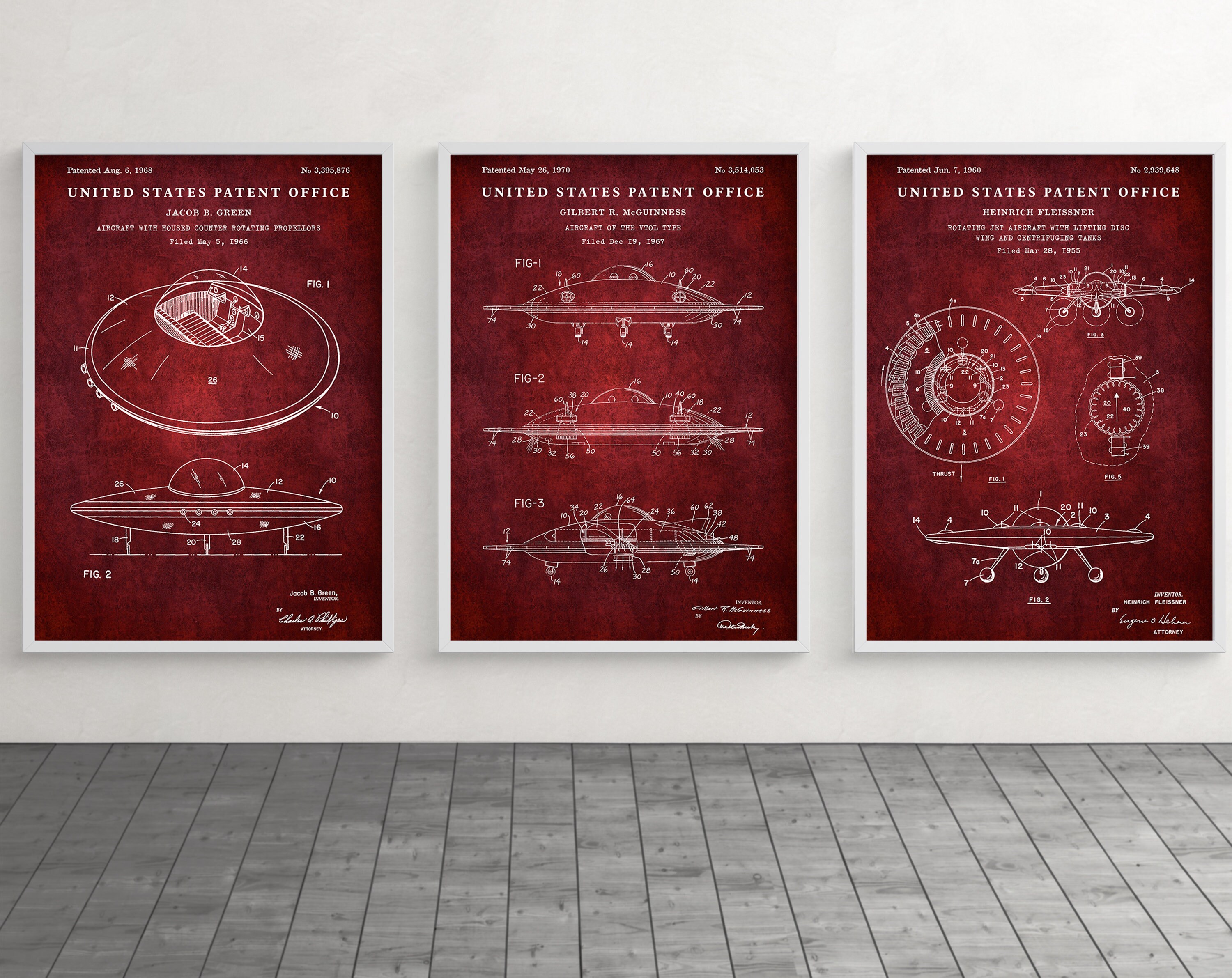 Flying Saucer Patent Art, UFO Wall Art, Space Exploration Poster ...