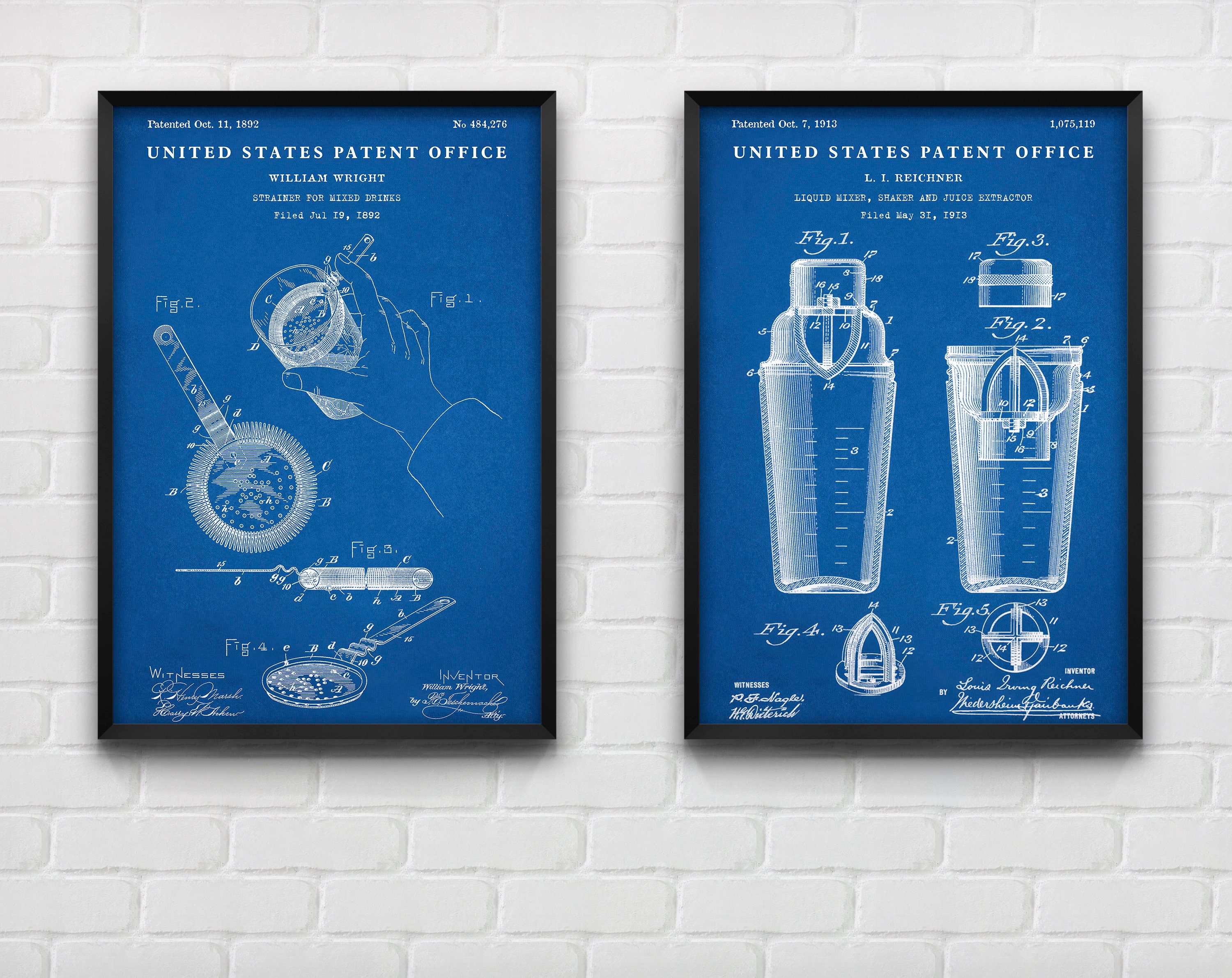 Cocktail Wall Art: Strainer & Shaker Patent Posters, Mixed Drink ...