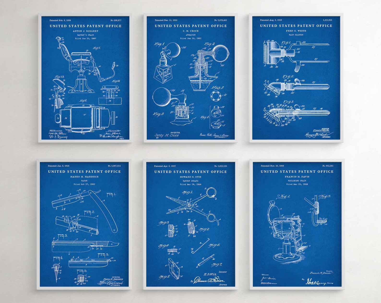 Hairdressing Inventions, Barber Patent Wall Art, Blueprint Poster ...