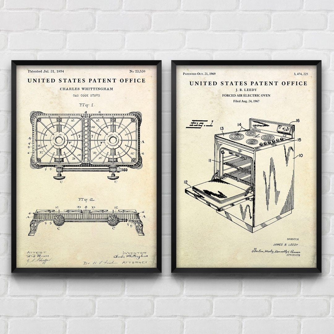 Gas Stove & Electric Oven Patent Wall Art, Kitchen Appliances ...