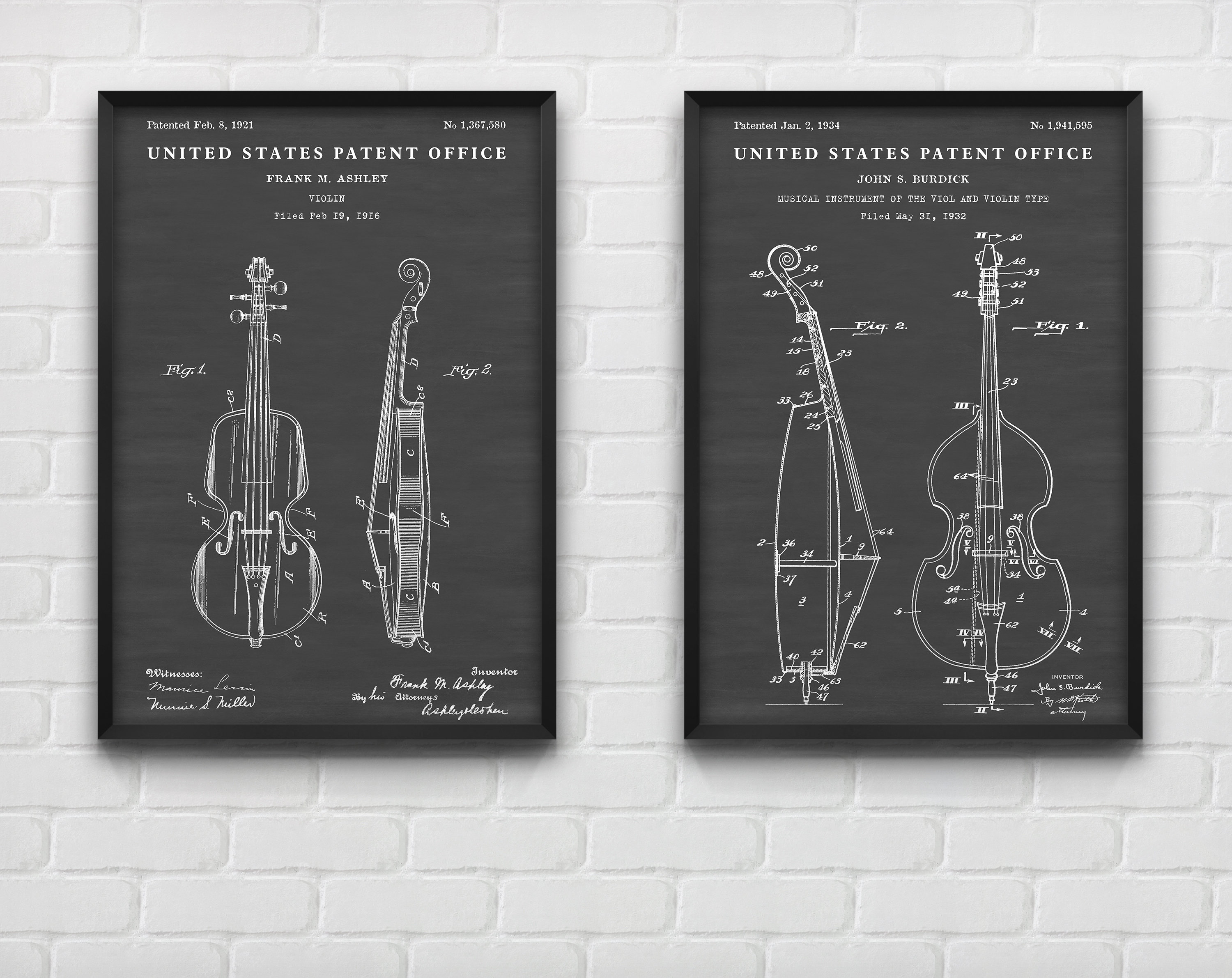 Violin & Cello Patent Posters, Fiddle Inventions Double Bass Blueprint ...