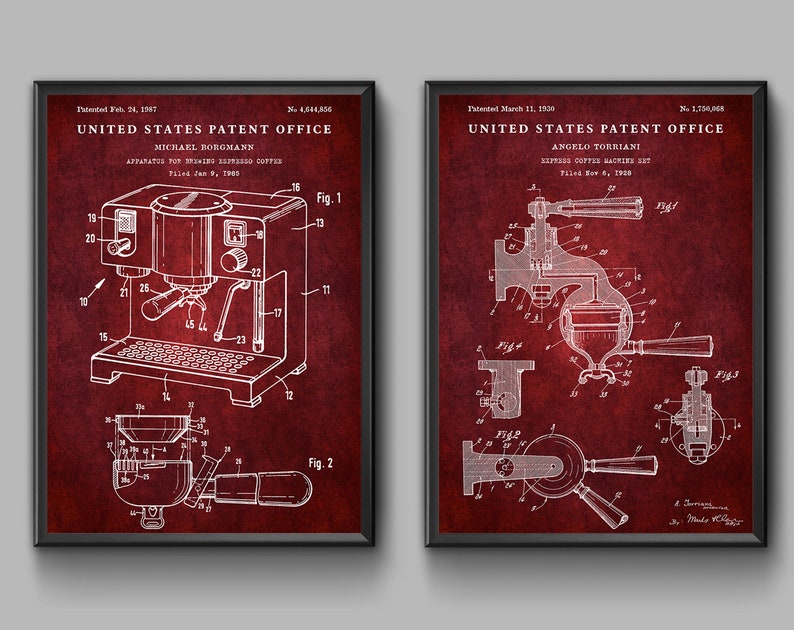 Coffee Wall Art Espresso Machine Blueprint Vintage Patent - Etsy