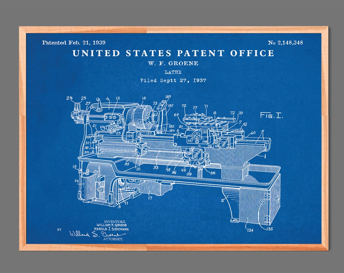 Lathe Patent Print 1939 Engineering Gift Industrial - Etsy