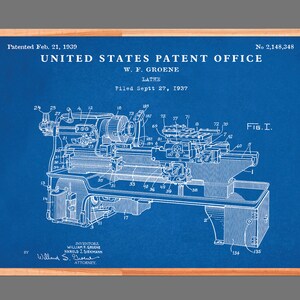 Lathe Patent Print 1939, Engineering Gift, Industrial Mechanical Wall ...