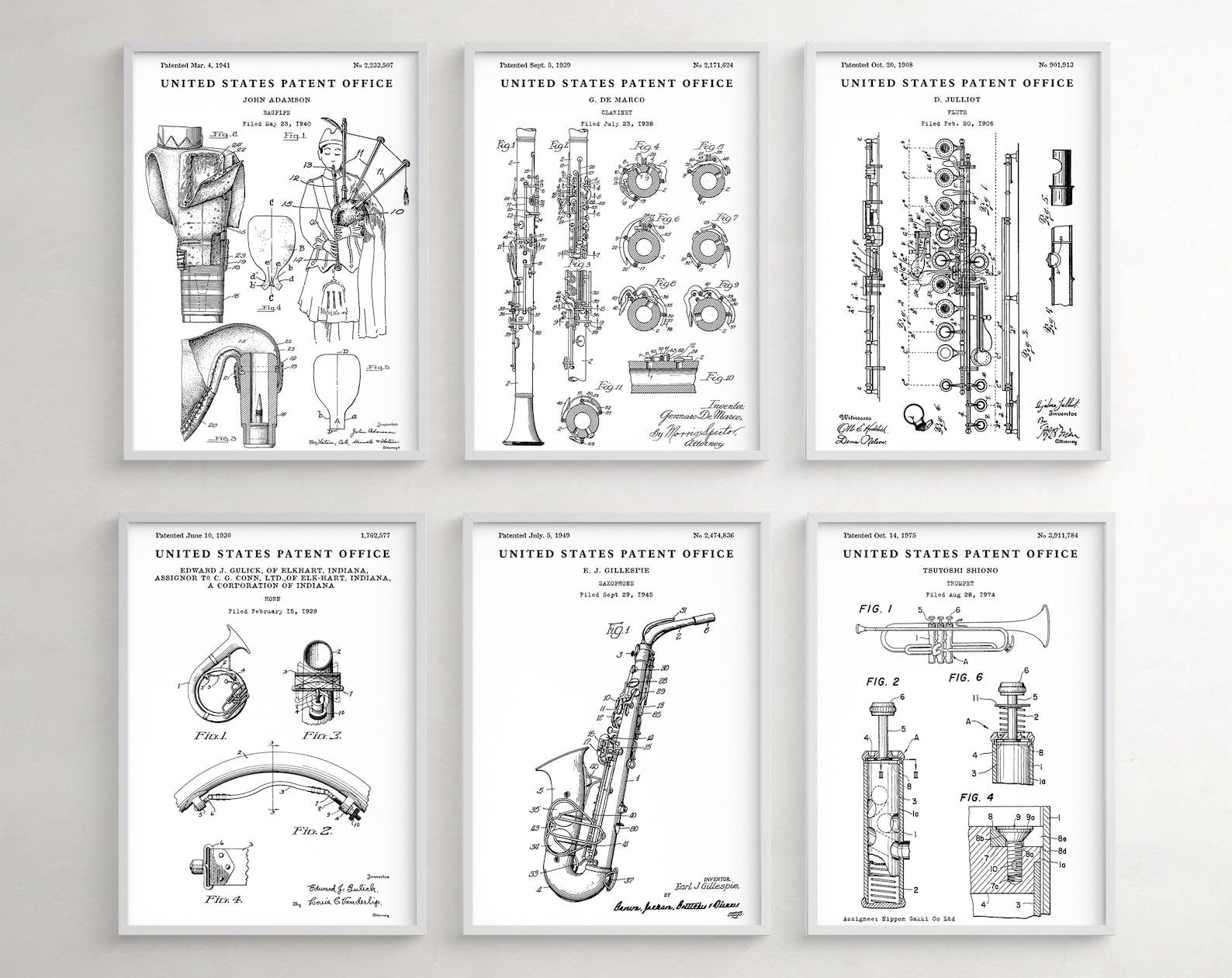 Wind Instruments Patent Wall Art, Musician Gift, Music Instrument ...