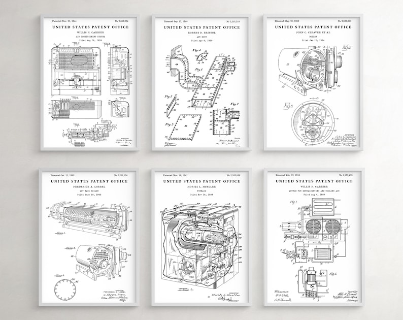 Air Conditioning, Boiler, HVAC Patent Wall Art, Heating and Cooling ...
