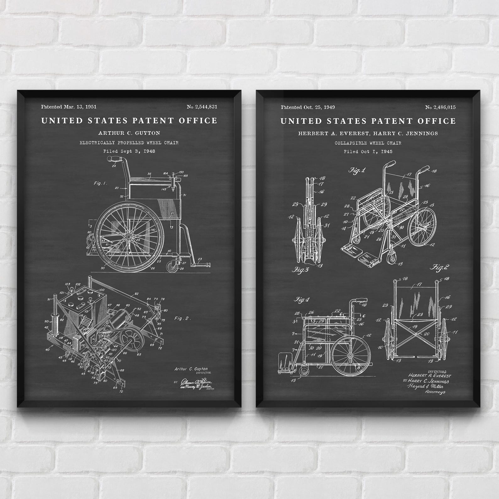 Electric Wheelchair & Folding Wheelchair Patent Wall Art, Disability ...