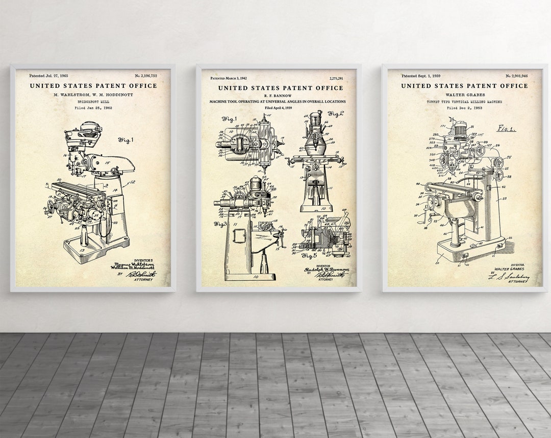 Milling Machine Patent Wall Art, Metal Workshop, Man Cave Decor ...