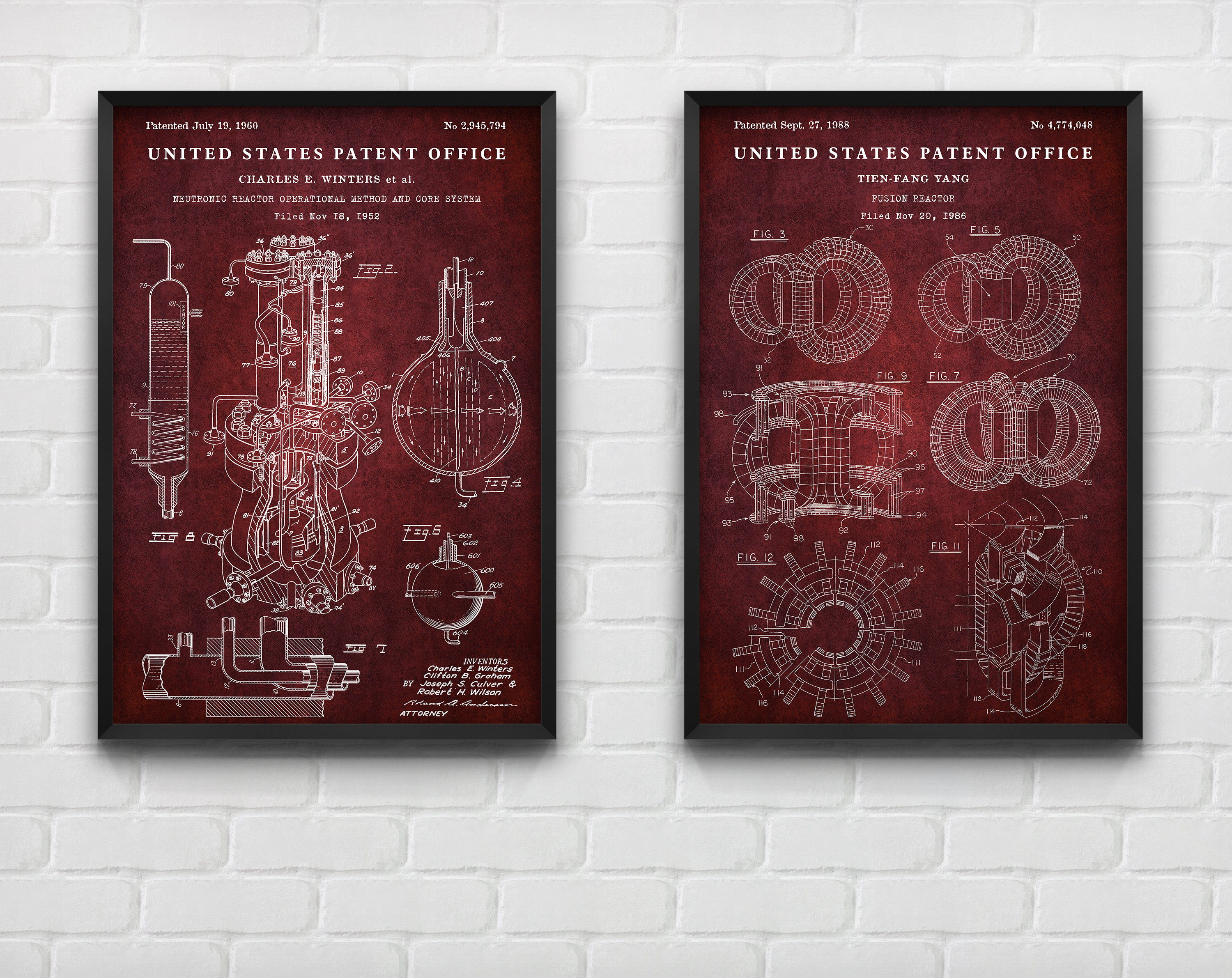 Nuclear Reactor & Thermonuclear Fusion Patent Wall Art, Nuclear Power ...