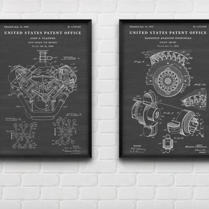 Rotary Engine & V8 Engine Patent Wall Art, Blueprint Poster, Automotive ...