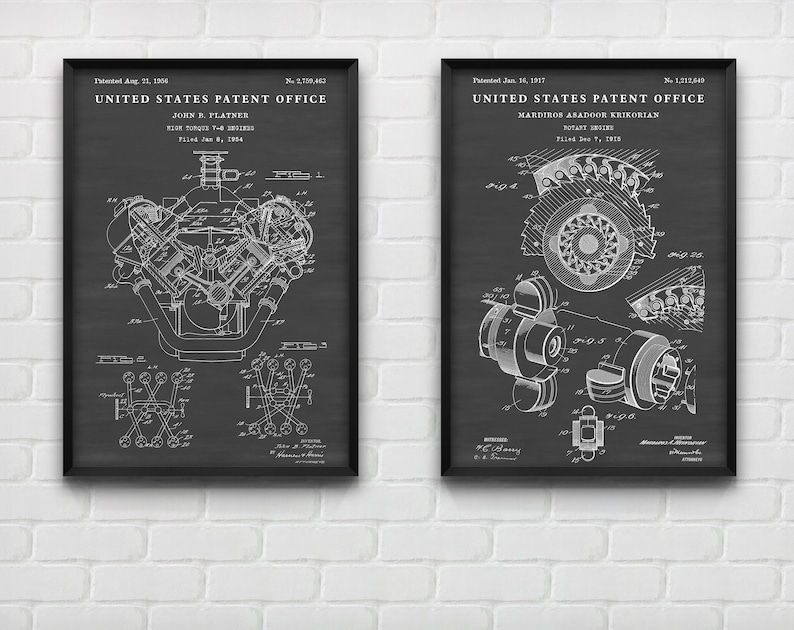 Rotary Engine & V8 Engine Patent Wall Art, Blueprint Poster, Automotive ...