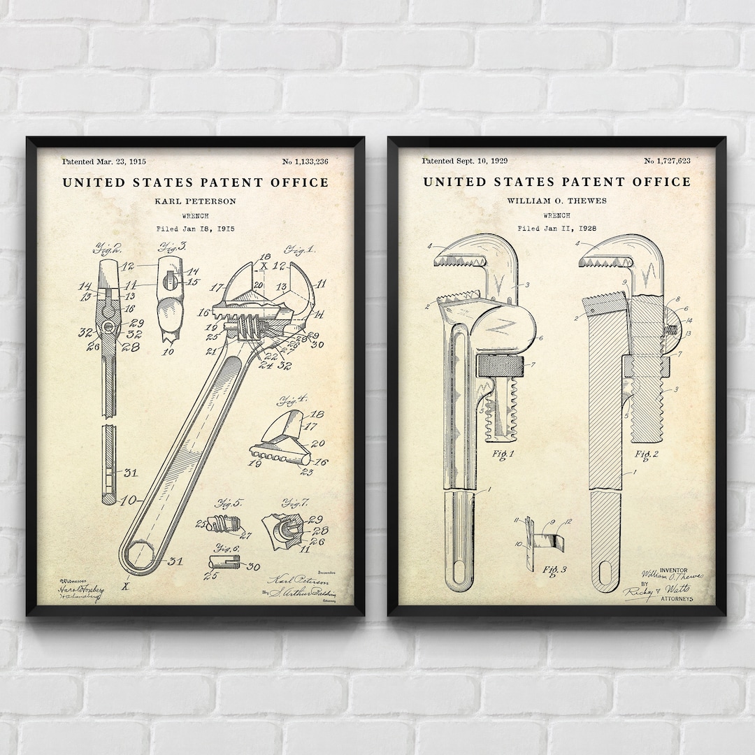 Wrench Patent Posters, Locksmith, Plumber Gift, Workshop Wall Art ...
