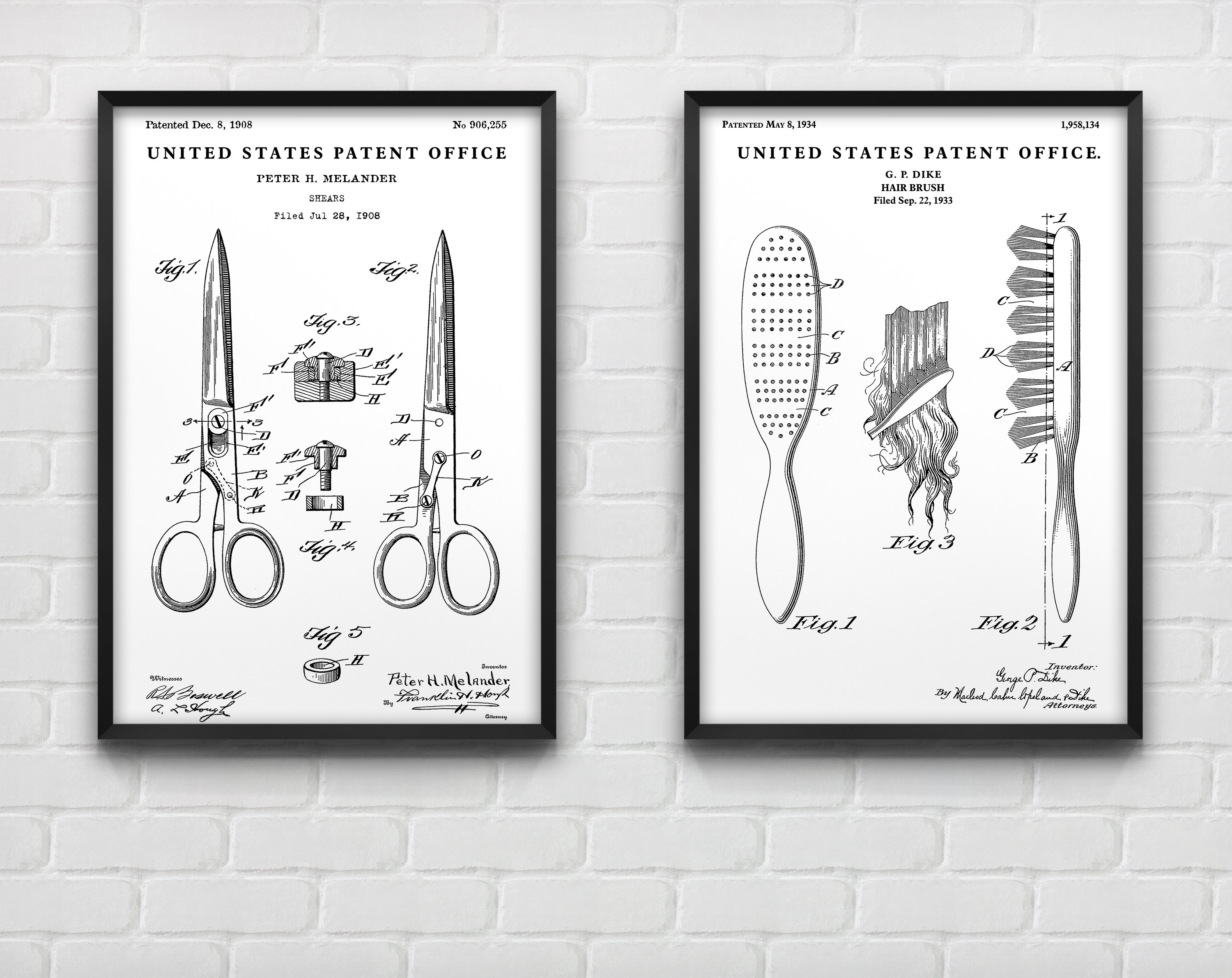 Scissors & Hair Brush Patent Posters, Hairdressing Wall Art ...