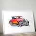 Retro Cars Wall Art, Old School Car Drawing, Luxury Classic Automobile ...