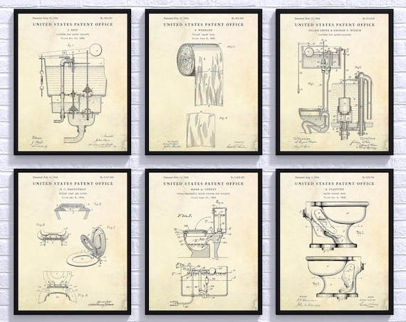 Toilet Wall Art Bathroom Decor Vintage Patent Posters WC | Etsy
