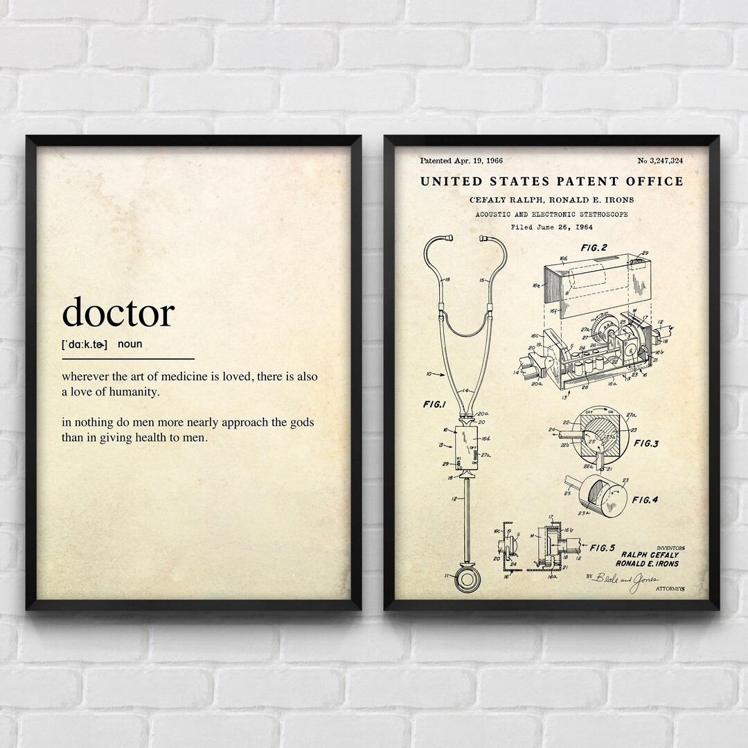Doctor Wall Art: Definition & Stethoscope Patent Posters, Physician ...