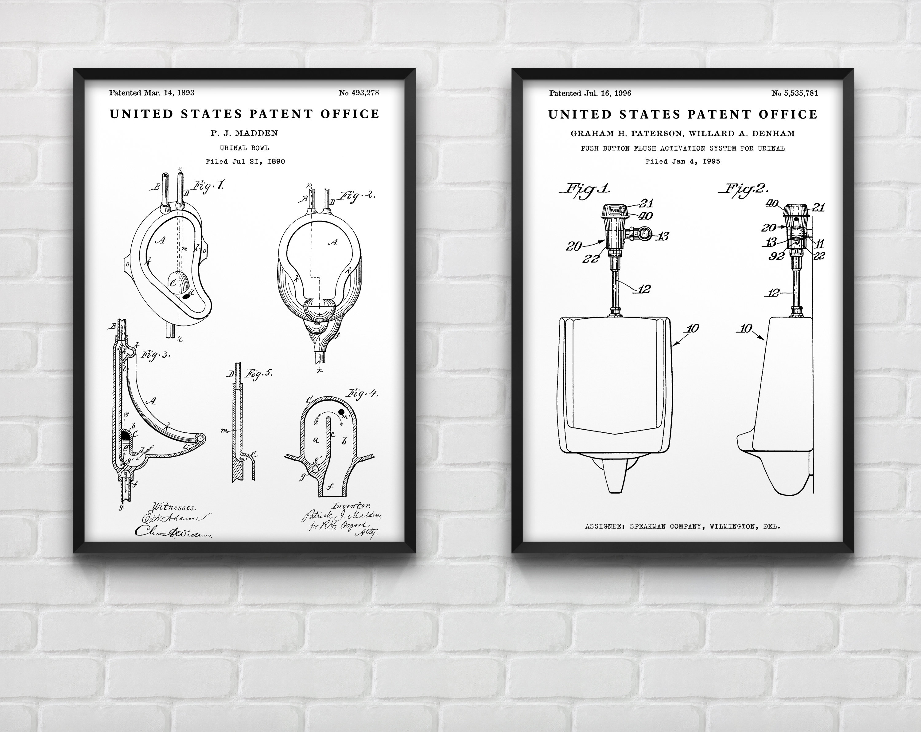 Mens Bathroom Decor: Urinal Evolution Patent Wall Art, Plumbing ...