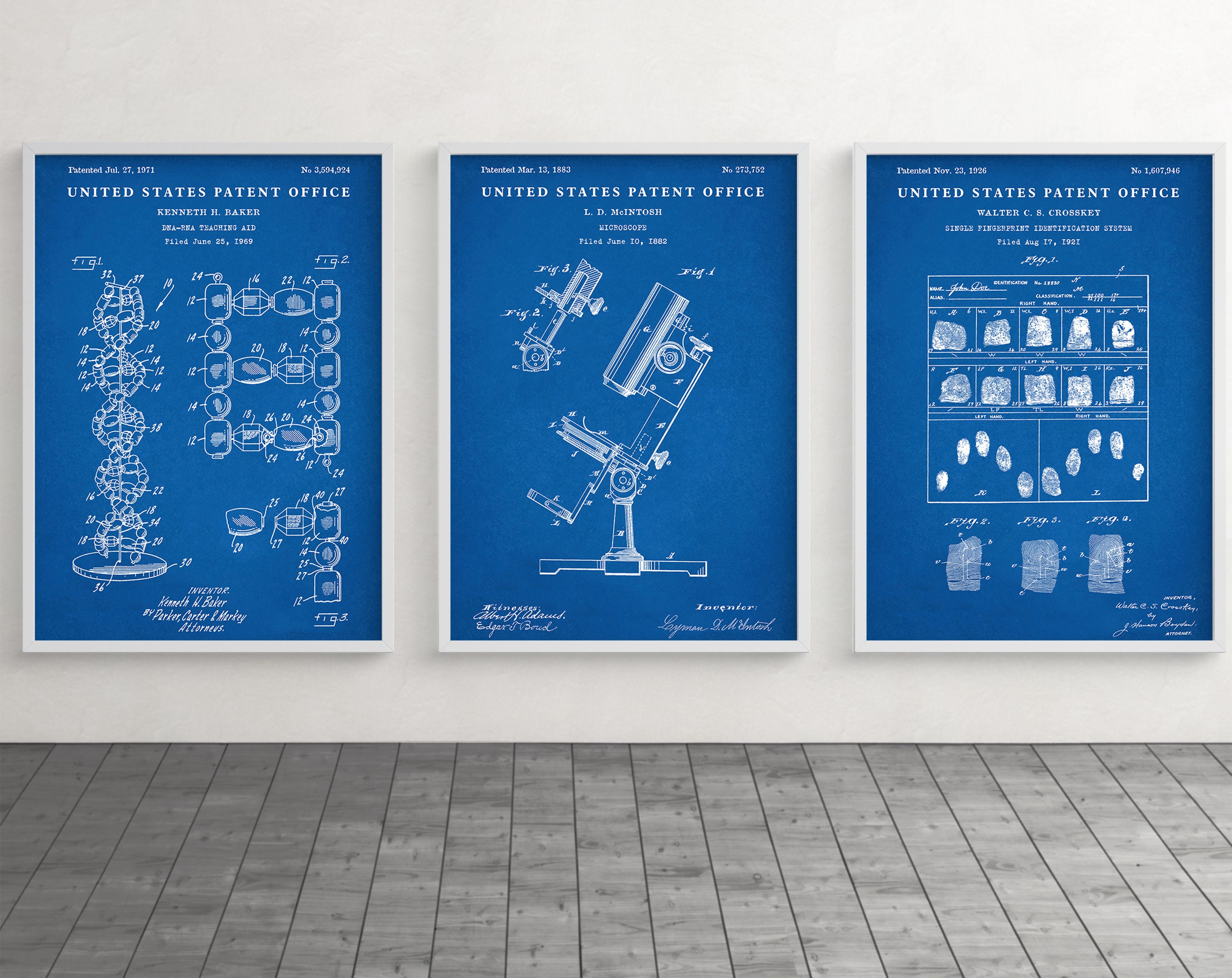 Forensic Science Decor: DNA RNA, Microscope & Fingerprints Patent Art ...