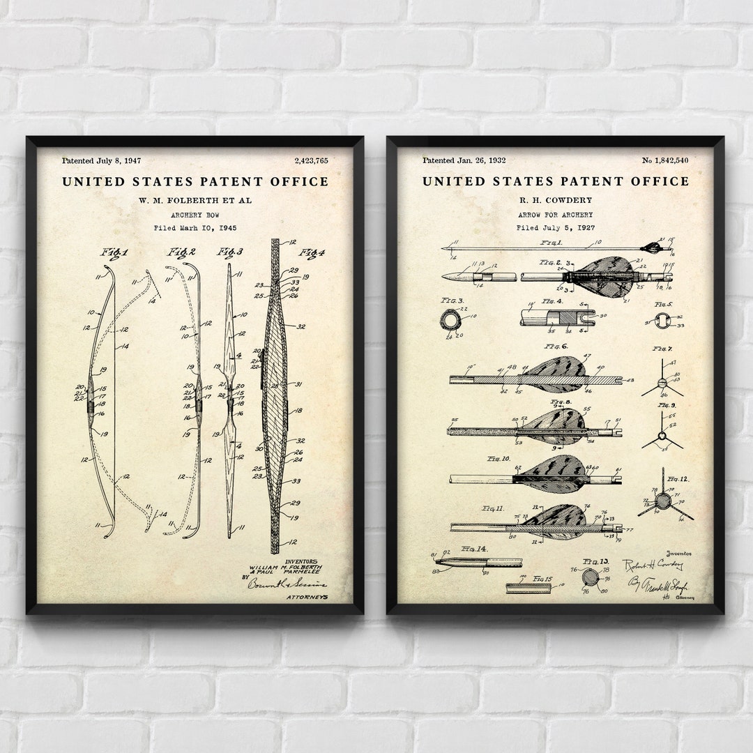 Archery Wall Art: Bow & Arrows Patent Posters, Archer Gift, Set of 2 ...