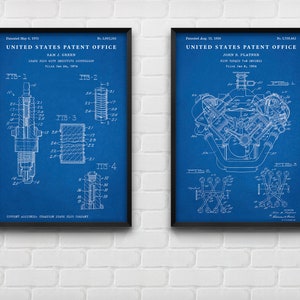 Automotive Wall Art: Spark Plug & V8 Engine Patents, Blueprint Poster ...