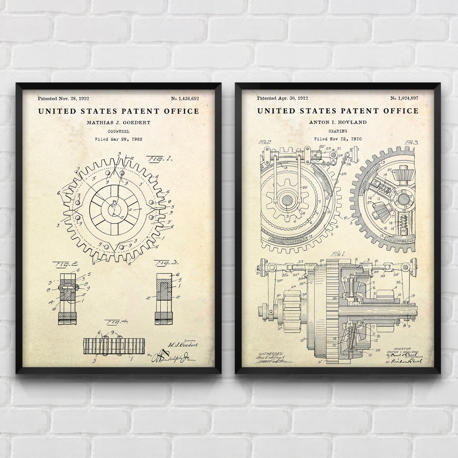 Gear Wall Art: Cogwheel & Gearing Patent Posters, Gears Blueprint ...