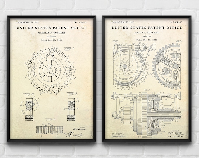Gears Blueprint Poster, Gears Patent Wall Art Minimalistic, Gift Decor ...