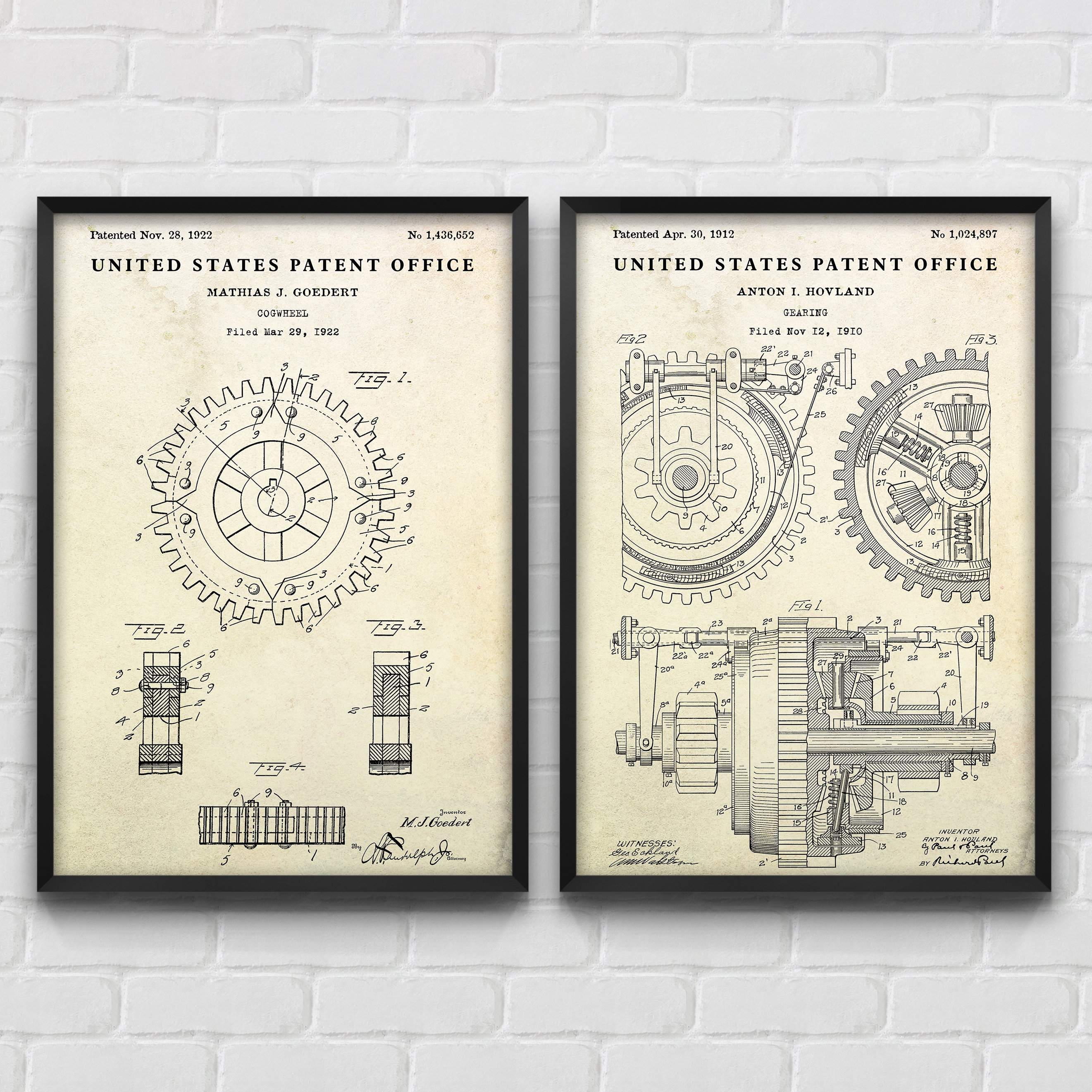 Gear Wall Art: Cogwheel & Gearing Patent Posters, Gears Blueprint ...
