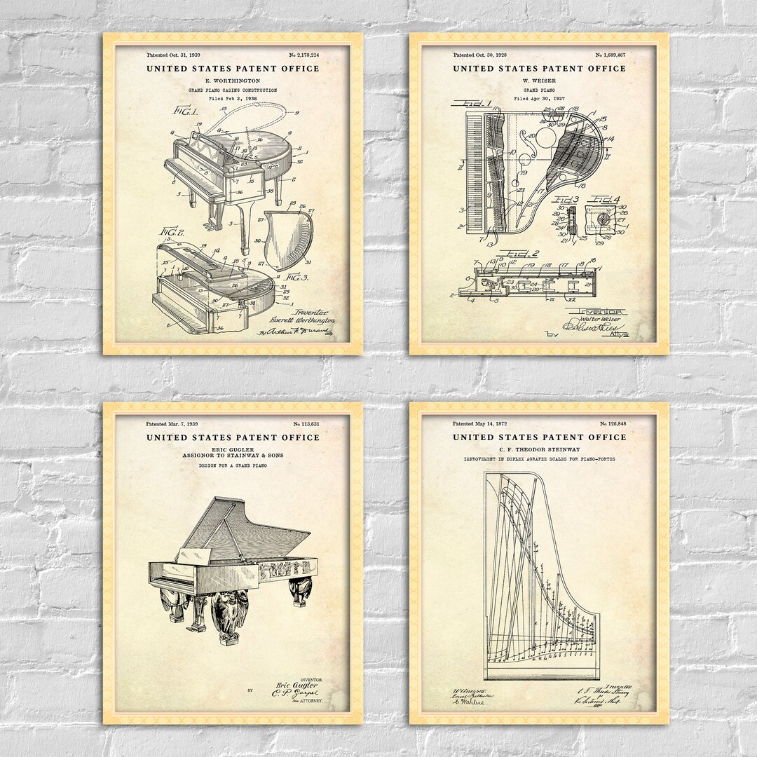 Grand Piano Patent Wall Art, Piano Room Decor, Blueprint Poster ...
