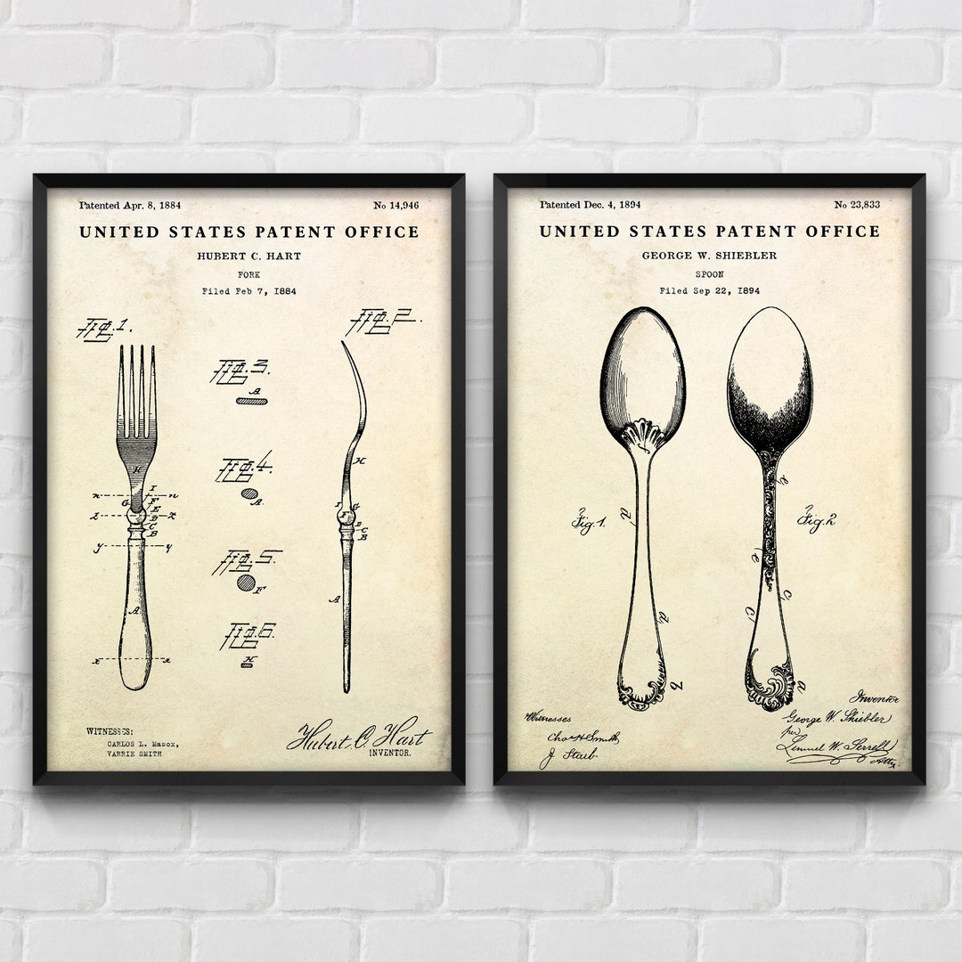 Fork & Spoon Patent Posters, Kitchen Wall Art, Dinning Room Vintage ...