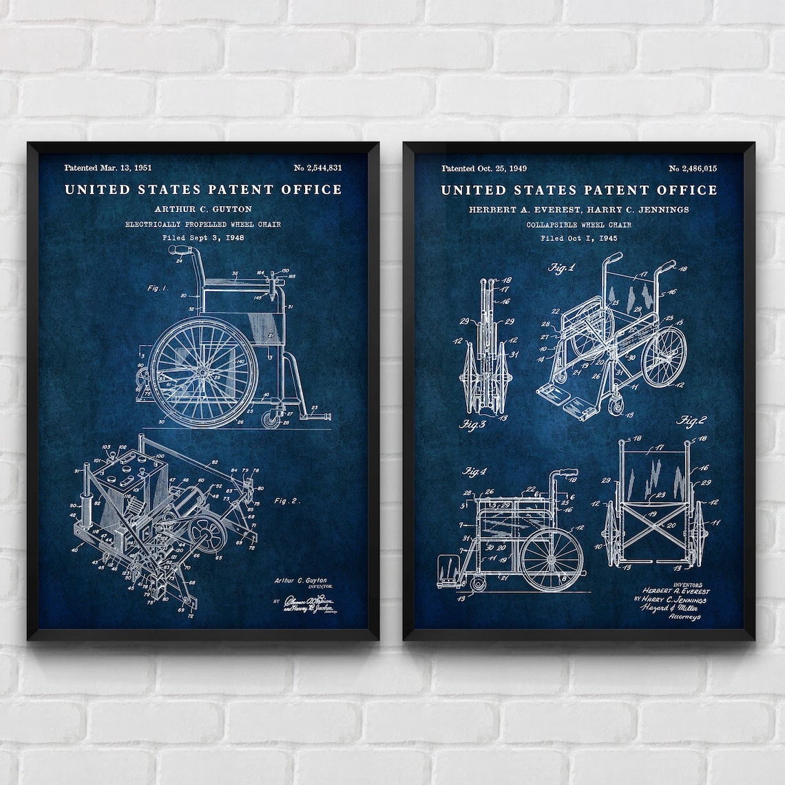 Electric Wheelchair & Folding Wheelchair Patent Wall Art, Disability ...