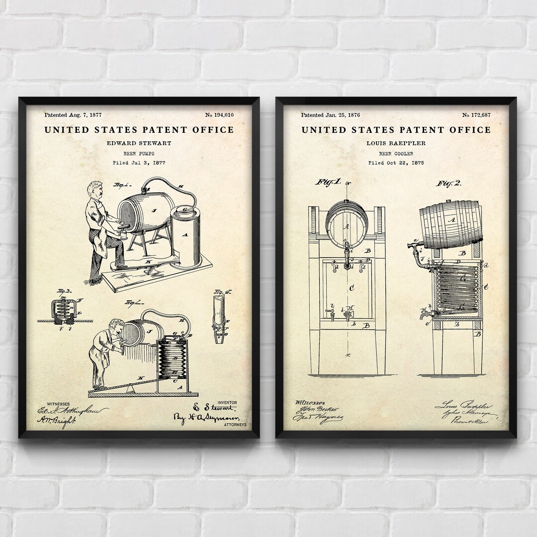Beer Making Patent Wall Art, Blueprint Poster, Brewer Gift, Bar, Pub ...