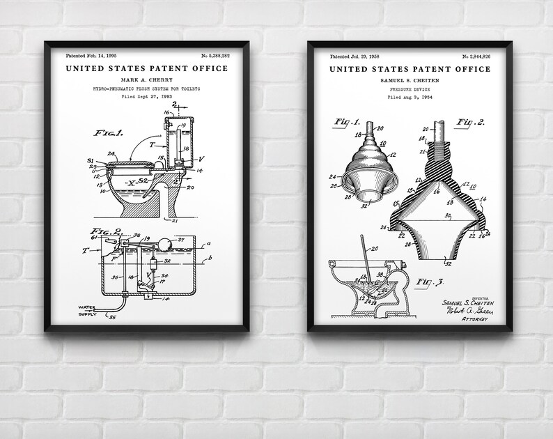 Toilet Plunger & Toilet Flush Patent Wall Art Bathroom - Etsy