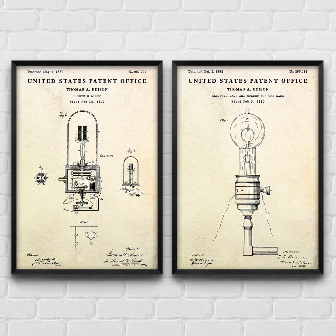 First Incandescent Light Bulb Patent Posters, Filament Lamp Inventions ...