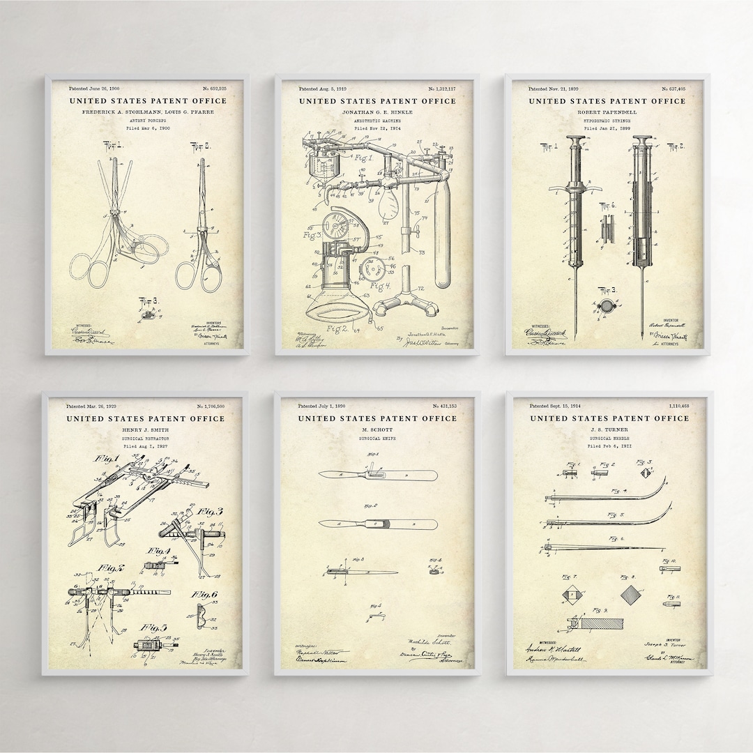 Surgical Patent Wall Art, Medical Inventions Blueprint Poster, Surgeon Gift, Hospital Decor, Set ...