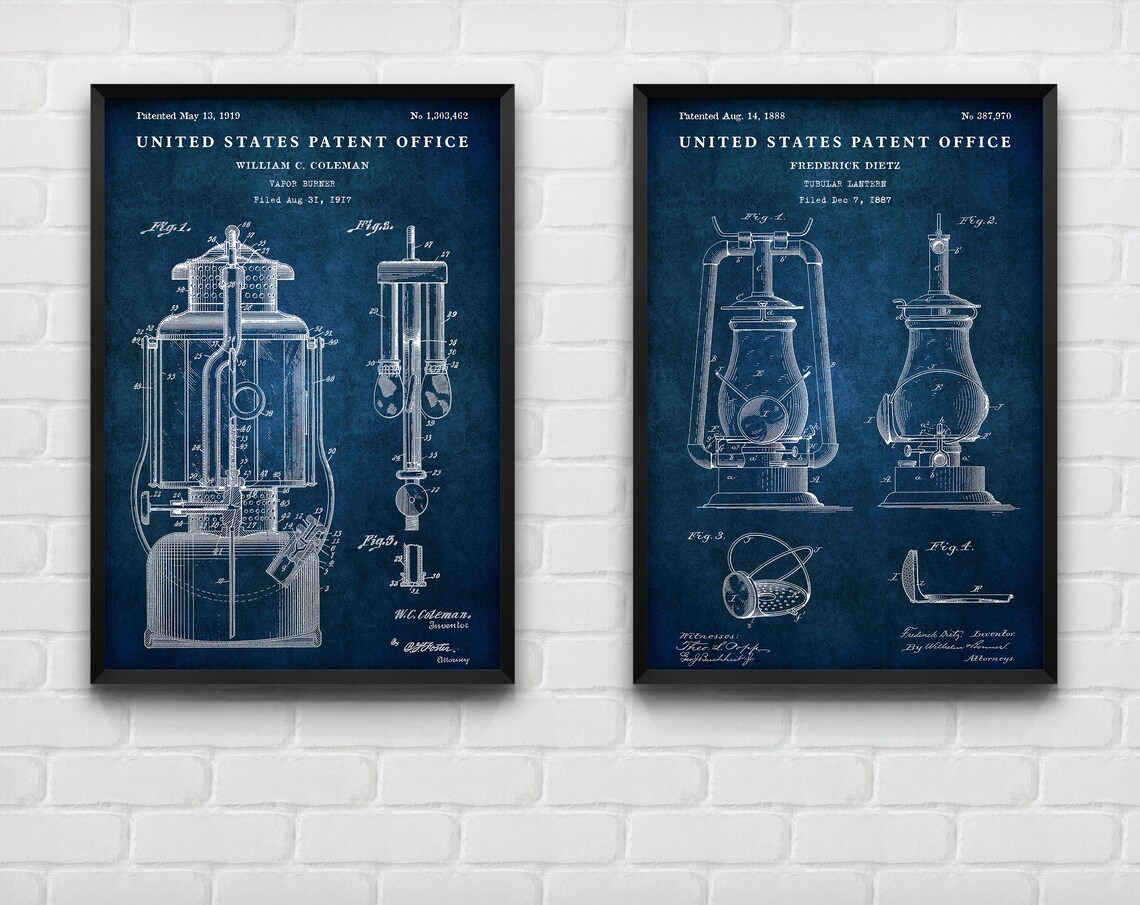 Lantern Patent Posters, Inventions Blueprint, Rustic Wall Art ...